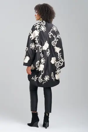 Natori Couture Silk Taffeta Embroidered Coat