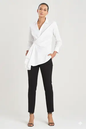 Natori Cotton Poplin Side Drape Shirt