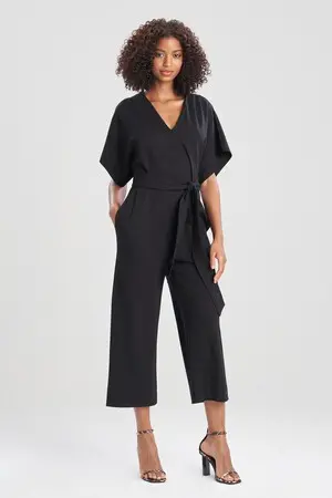 Natori Light Weight Ponte Kimono V-neck Jumpsuit - Black