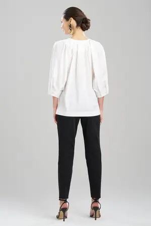 Natori Cotton Poplin Pleated Blouse