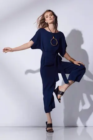 Natori Stretch Crepe Jumpsuit - Navy / Blue