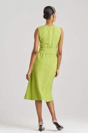 Natori Linen Embroidered Fit & Flare Dress