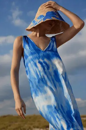 Natori Santorini Printed Cotton Silk Trapeze Tank Dress - Natural
