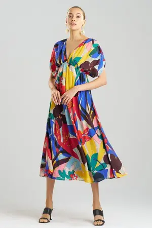 Natori Antibes Printed Obi Silk Dress