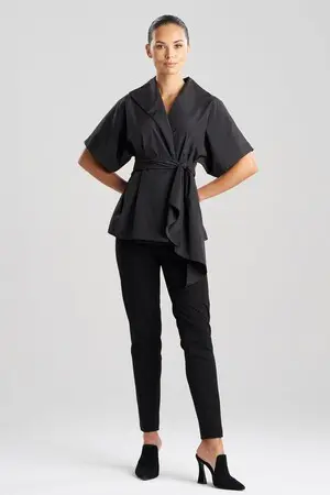 Natori Techno Poplin Wrap Top - Black