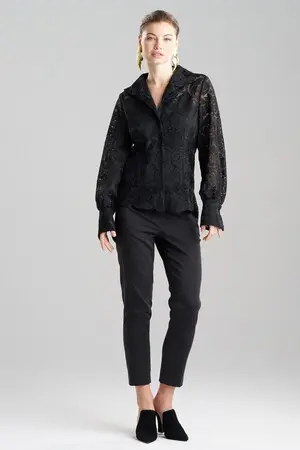 Natori Mantilla Lace Button-down Shirt