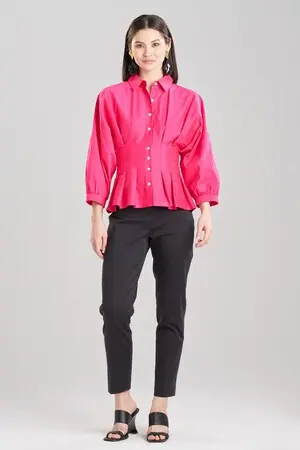 Natori Cotton Silk Slub Pleated Shirt