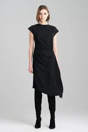 Natori Stretch Crepe Side Drape Dress