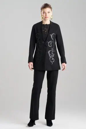 Natori Felt Embroidered Collarless Jacket