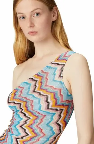Missoni Short One-shoulder Cover-up With Zig Zag Pattern