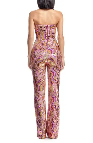 Dress The Population Andy Sequin Jumpsuit - Bright Fuchsia Multi