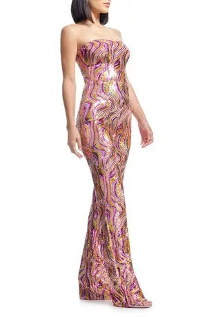 Dress The Population Andy Sequin Jumpsuit - Bright Fuchsia Multi