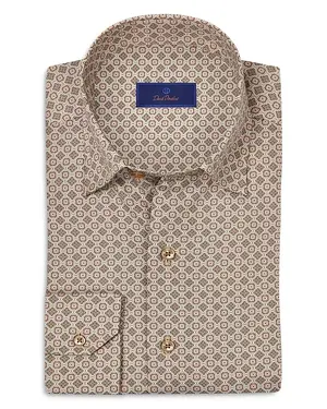 David Donahue Regular Fit Geometric Print Sport Shirt - Choc/multi