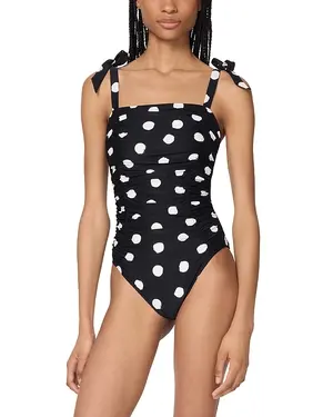 Kate Spade New York Dot Print Shirred One Piece Swimsuit - Black