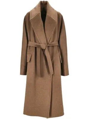 Max Mara Max Mara Tie Detailed Overcoat - Multicolor