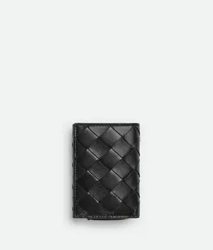 BOTTEGA  VENETA Intrecciato Tiny Tri-fold Wallet - Black