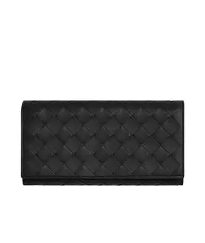 BOTTEGA  VENETA Intrecciato Large Flap Wallet - Black