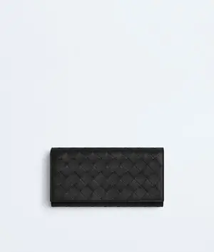 Bottega Veneta Intrecciato Large Flap Wallet - Black