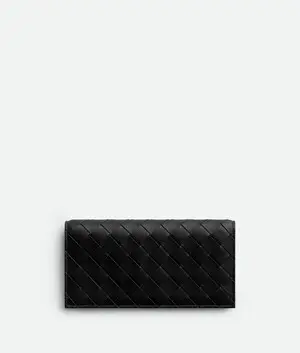 BOTTEGA  VENETA Intrecciato Long Wallet With Coin Purse - Black