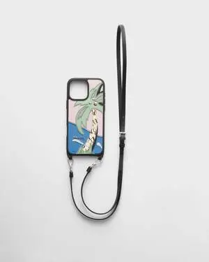 Prada Saffiano And Ayers Leather Case For Iphone 16 Pro Max With Shoulder Strap - Alabaster Pink