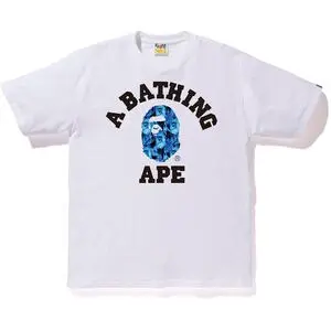 A BATHING APE Flame College Tee Shirt - White/blue