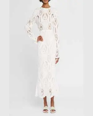 JBQ Kenzie Eyelet-embroidered Maxi Skirt