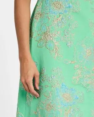 Rickie Freeman For Teri Jon Strapless Metallic Floral Jacquard Gown - Green Pattern