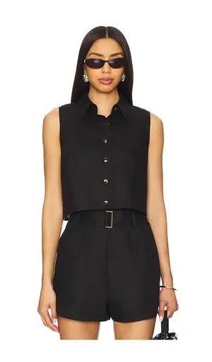 HEVRON Katja Sleeveless Cropped Linen Top - Black