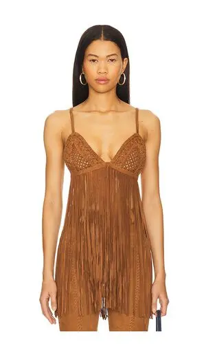 Retrofete Jacinta Suede Fringe Bra - Cognac