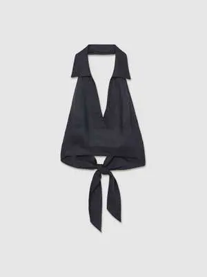 REISS Cara Linen Halterneck Top