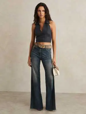 REISS Cara Linen Halterneck Top