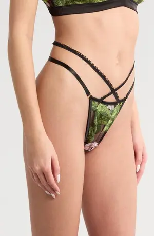 KILO BRAVA Hydrangea Strappy Embrodiered Mesh Thong