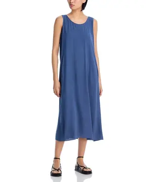 Eileen Fisher Silk Scoop Neck Midi Dress - Dusk