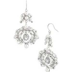 CRISTABELLE Crystal & Faux Pearl Drop Earrings - Silver/ White