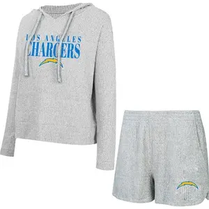 CONCEPTS SPORT Los Angeles Chargers Juniper Long Sleeve Hoodie T-shirt & Shorts Set - Gray