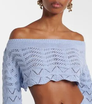 BANANHOT Helena Crochet Knit Crop Top - Blue