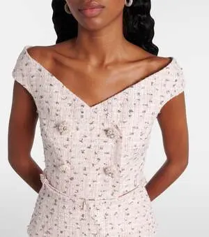 SELF-PORTRAIT Embellished Bouclé Midi Dress