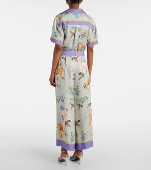 SELF-PORTRAIT Floral Twill Palazzo Pants