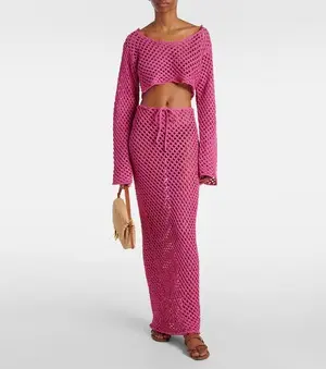 BANANHOT Magen Crochet Cotton-blend Maxi Skirt - Pink
