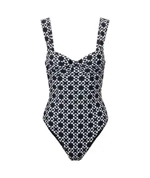 Simkhai Lexi Printed Bustier Swimsuit - Black
