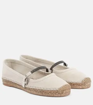 Brunello Cucinelli Monili Suede Espadrille Flats - Beige