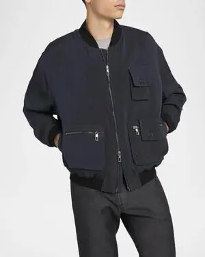 Giorgio Armani Chevron Utility Bomber Jacket - Blue Navy