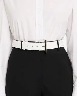 Alexander McQueen T-bar Skinny Leather Belt - Ivory/silv