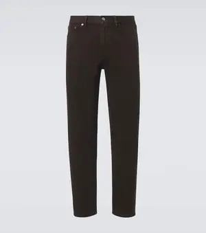 Zegna Leather-trimmed Cotton Straight Trousers