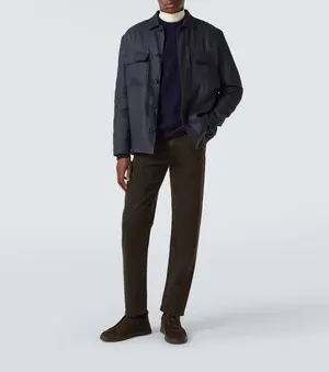 Zegna Leather-trimmed Cotton Straight Trousers