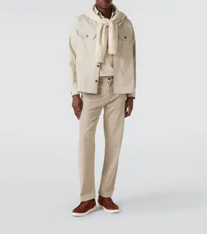 Zegna Leather-trimmed Cotton Straight Leg Pants