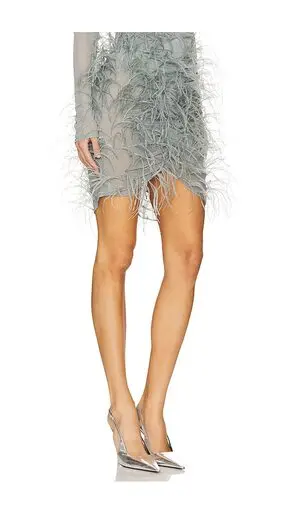 Lapointe Mesh Ruched Mini Skirt With Feathers