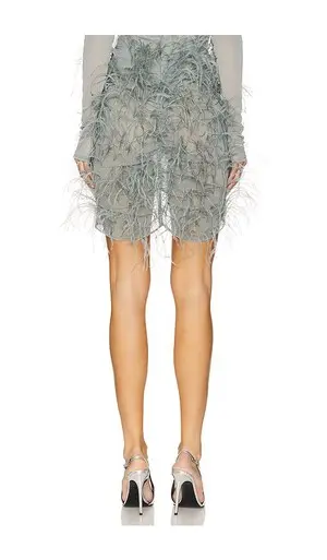 Lapointe Mesh Ruched Mini Skirt With Feathers