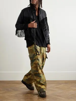GREG LAUREN Tails Slim-fit Fringed Suede-trimmed Shell Bomber Jacket
