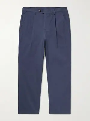 CORRIDOR Straight-leg Pleated Cotton-sateen Trousers - Blue